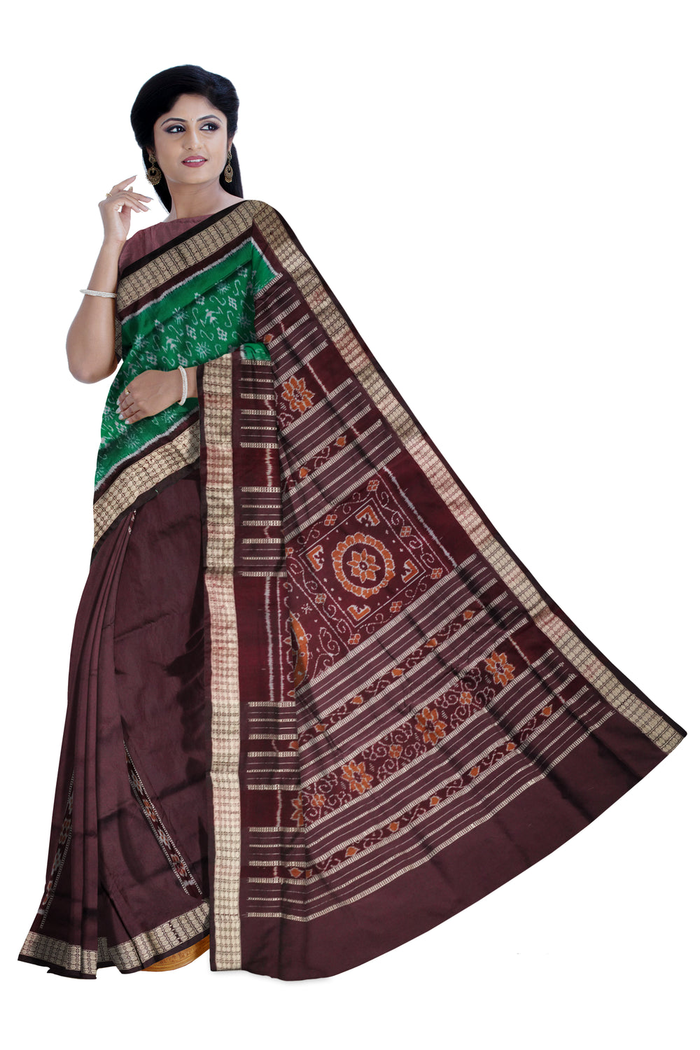 Terracotta with Pasapali pattern patli design Sambalpuri pata saree in