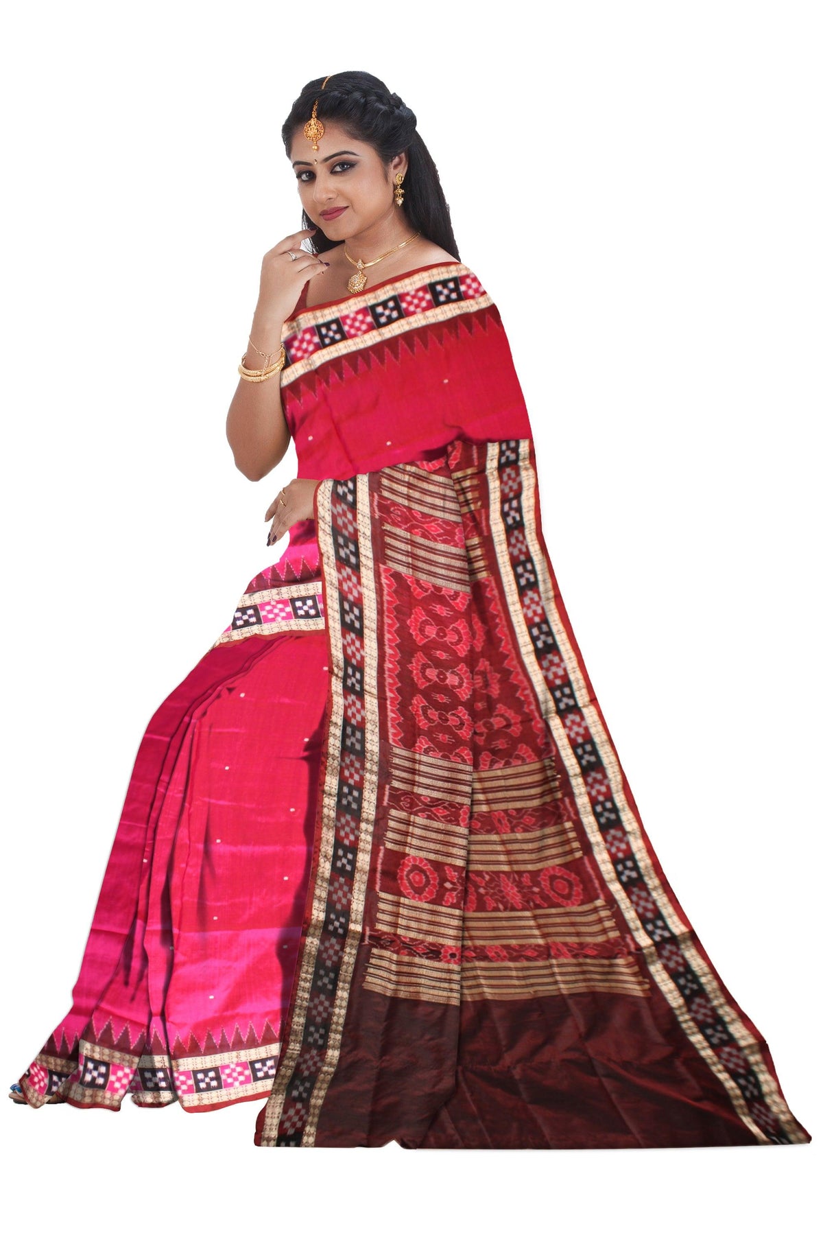 Sambalpuri Pata Saree in Pink color Dhadi Pasapali Design with blouse