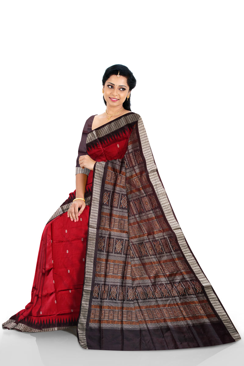 Maroon and coffee color plain pata saree. | Koshali Arts & Crafts Enterprise