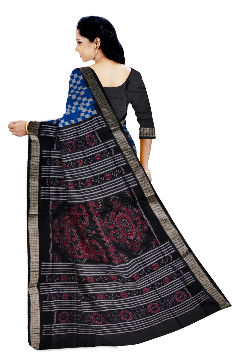 Full body pasapali pattern sambalpuri pata saree in Sky and Black ...