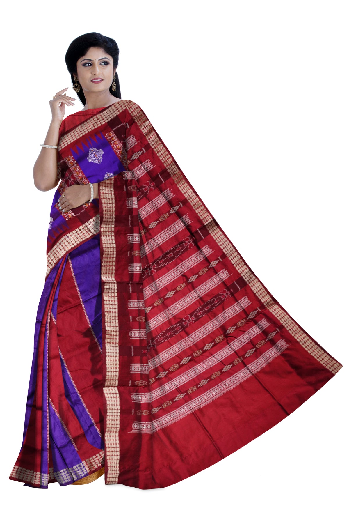 Purple & Maroon color patli design pata saree.