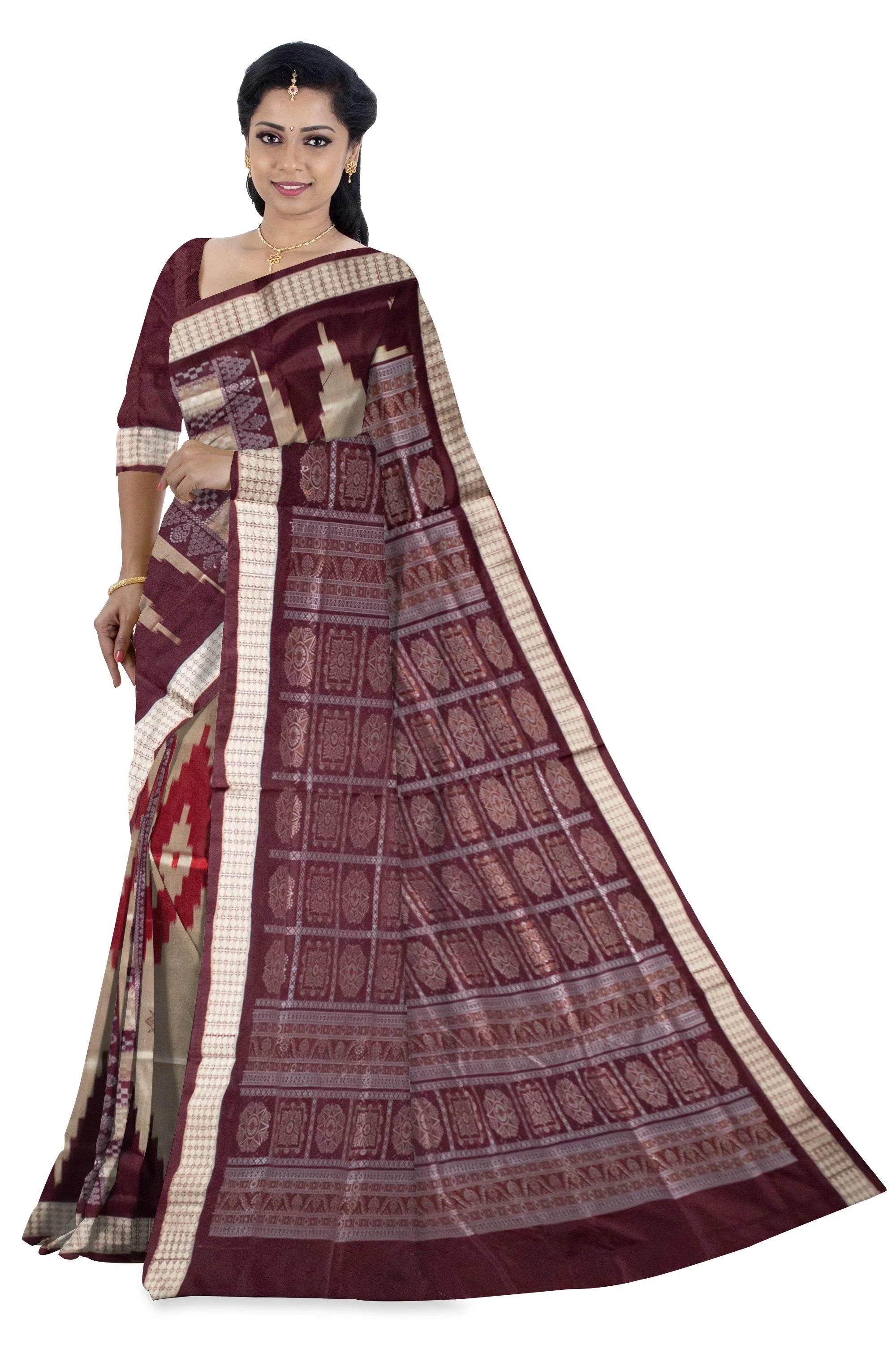 Kumbha design and pasapali print in body, exclusive pata saree, in Ghe